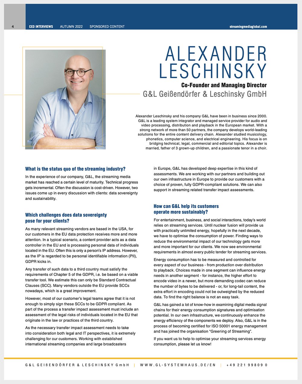 Streaming Media Magazin: CEO Interview mit Alexander Leschinsky